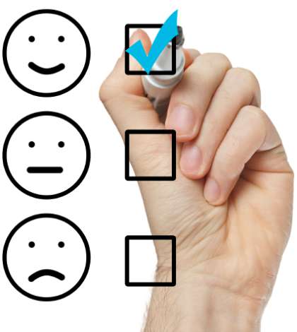 Hand putting check mark with blue marker on customer service evaluation ...